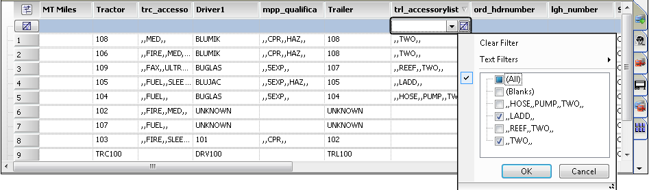 Sorting and filtering trips and resources :: TMW Operations