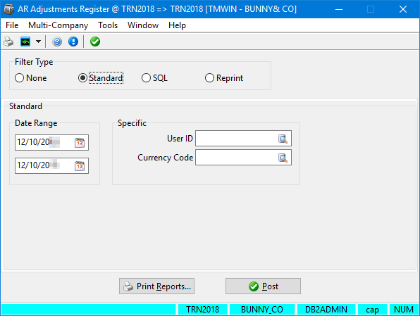 AR Adjustments Register :: TruckMate Online Help
