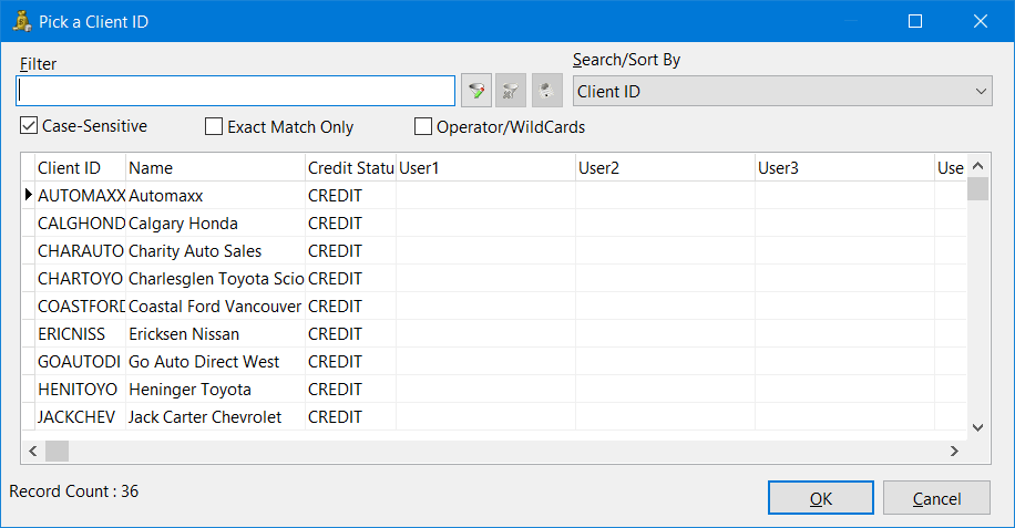 Controls for selection and filtering :: TruckMate Online Help