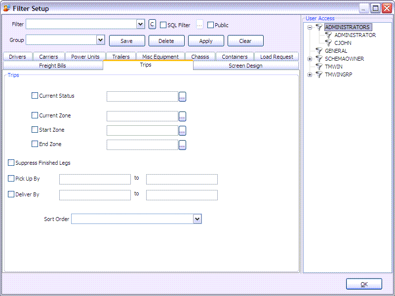 Managing filters :: TruckMate Online Help