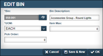 Managing bin locations :: Fleet Maintenance