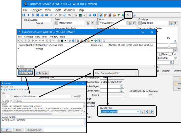 Controls for selection and filtering :: TruckMate Online Help