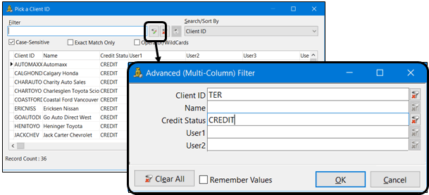 Controls for selection and filtering :: TruckMate Online Help
