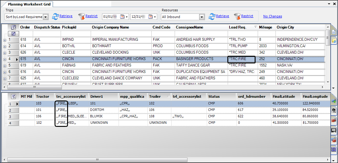 Sorting and filtering trips and resources :: TMW Operations