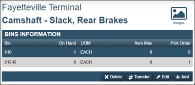 Manage bin locations :: Fleet Maintenance