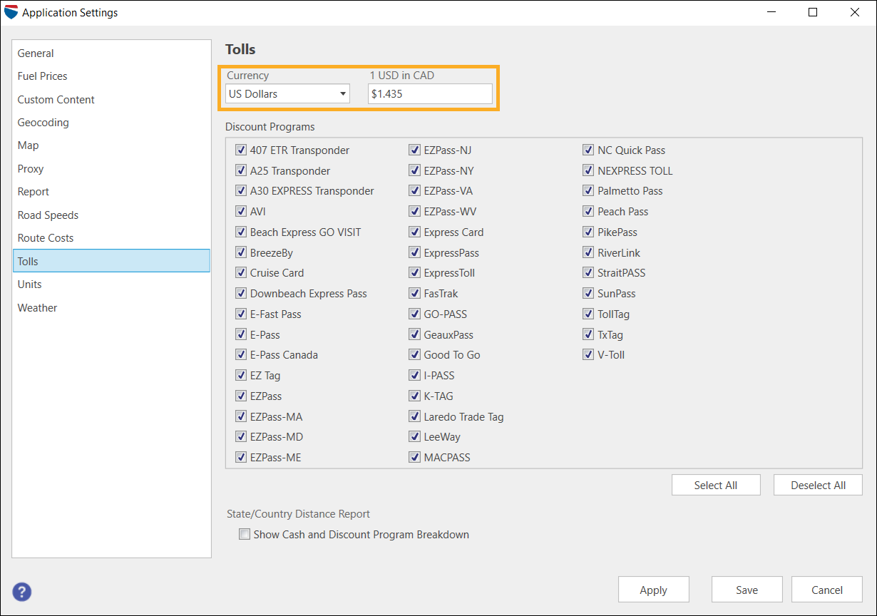 Application Settings > Tolls :: PC*Miler
