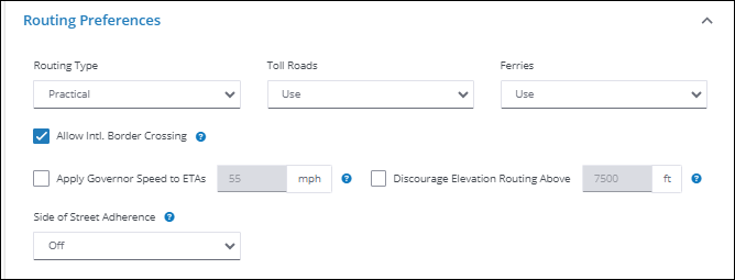 Vehicle Routing Profiles :: Account Manager