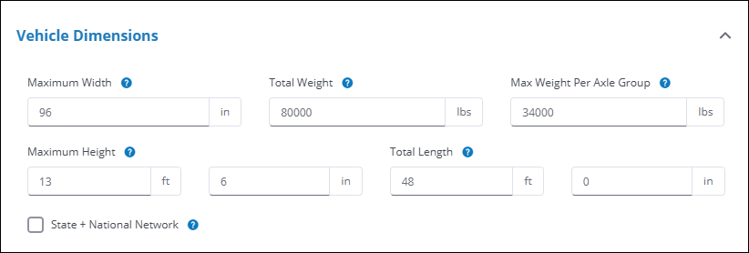 Vehicle Routing Profiles :: Account Manager